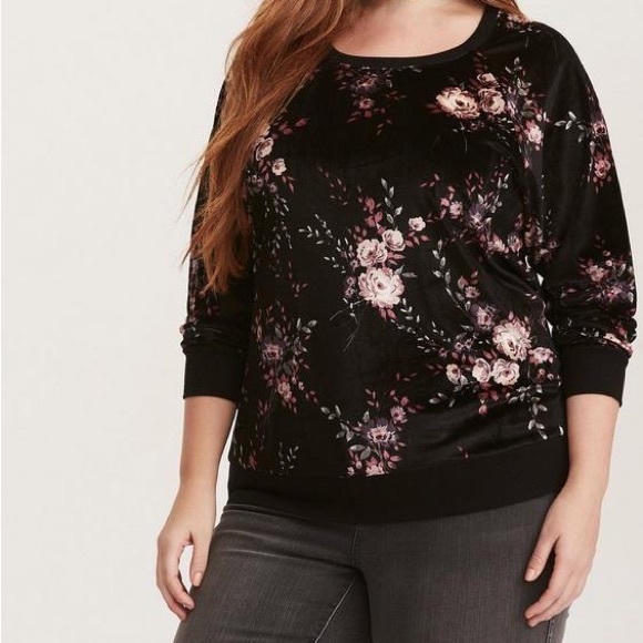 torrid | Tops | Torrid Velvet Floral Print Sweatshirt | Poshmark